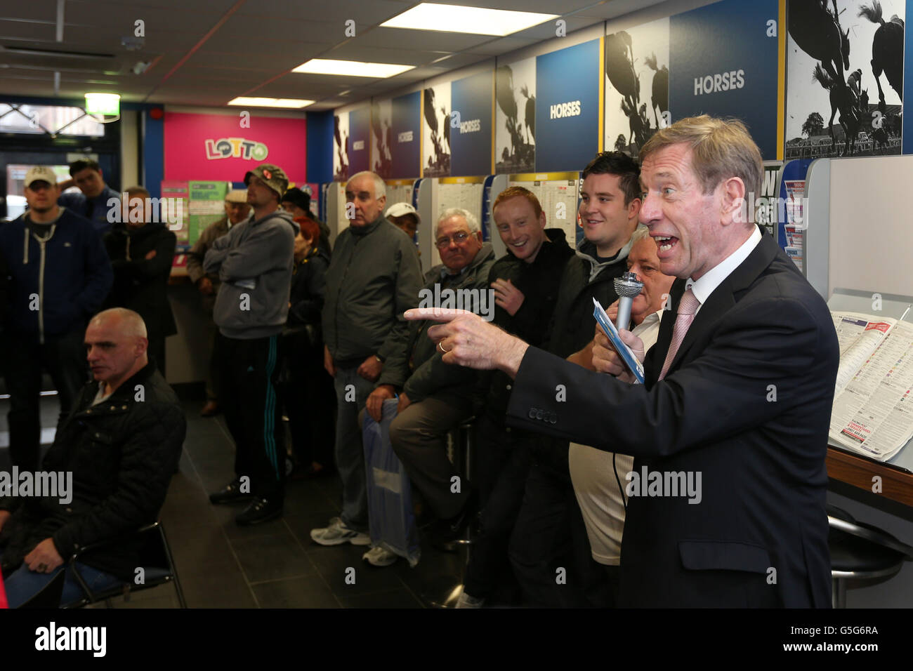 Horse Racing pundit Derek Thompson (right) with punters during the ...