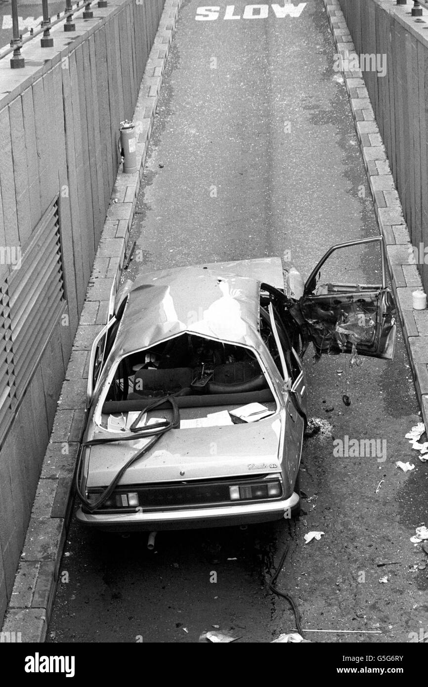 Car destroyed by bomb Black and White Stock Photos & Images - Alamy