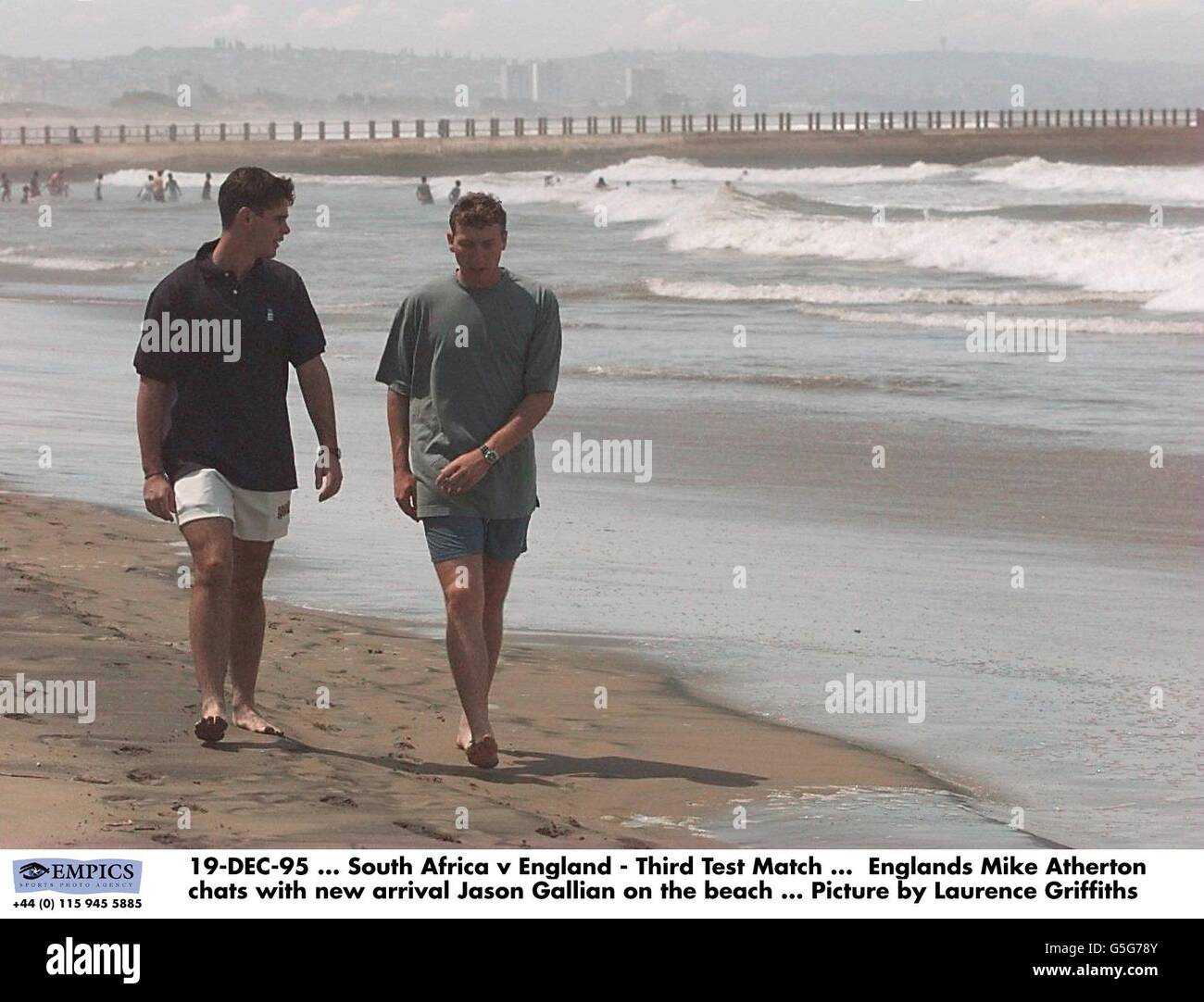 Englands mike atherton chats new arrival jason gallian on beach hi-res ...