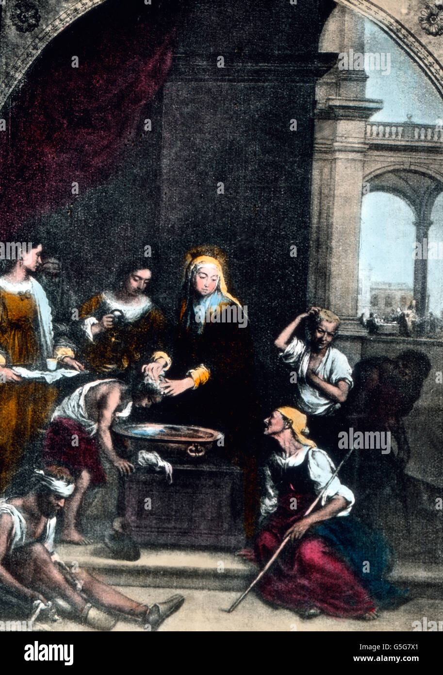 Elisabeth im Dienst der Kranken. Elizabeth helping the sick, painting ...