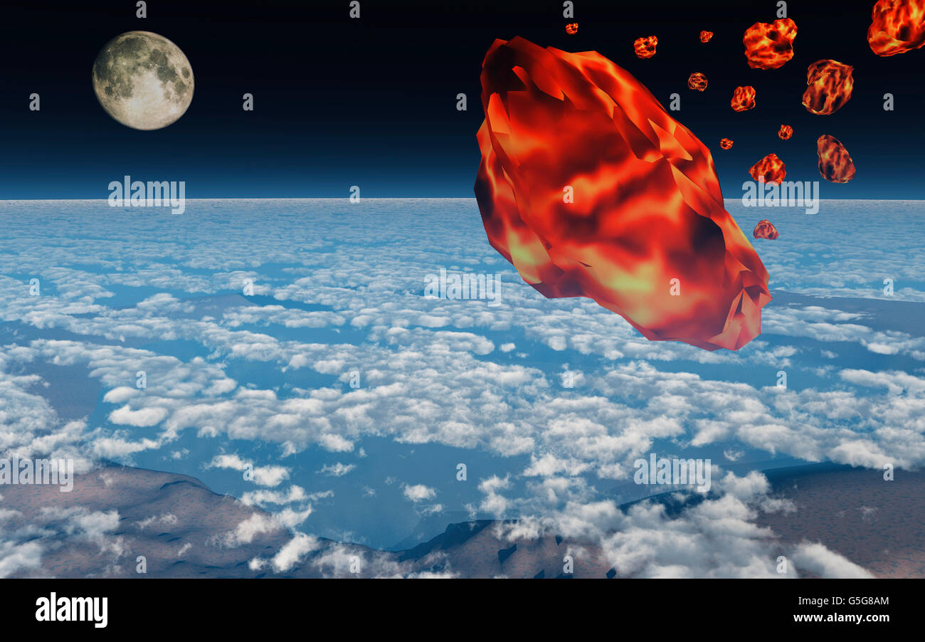 A Large Asteroid Burning & Breaking Up In The Earths Atmosphere Stock ...