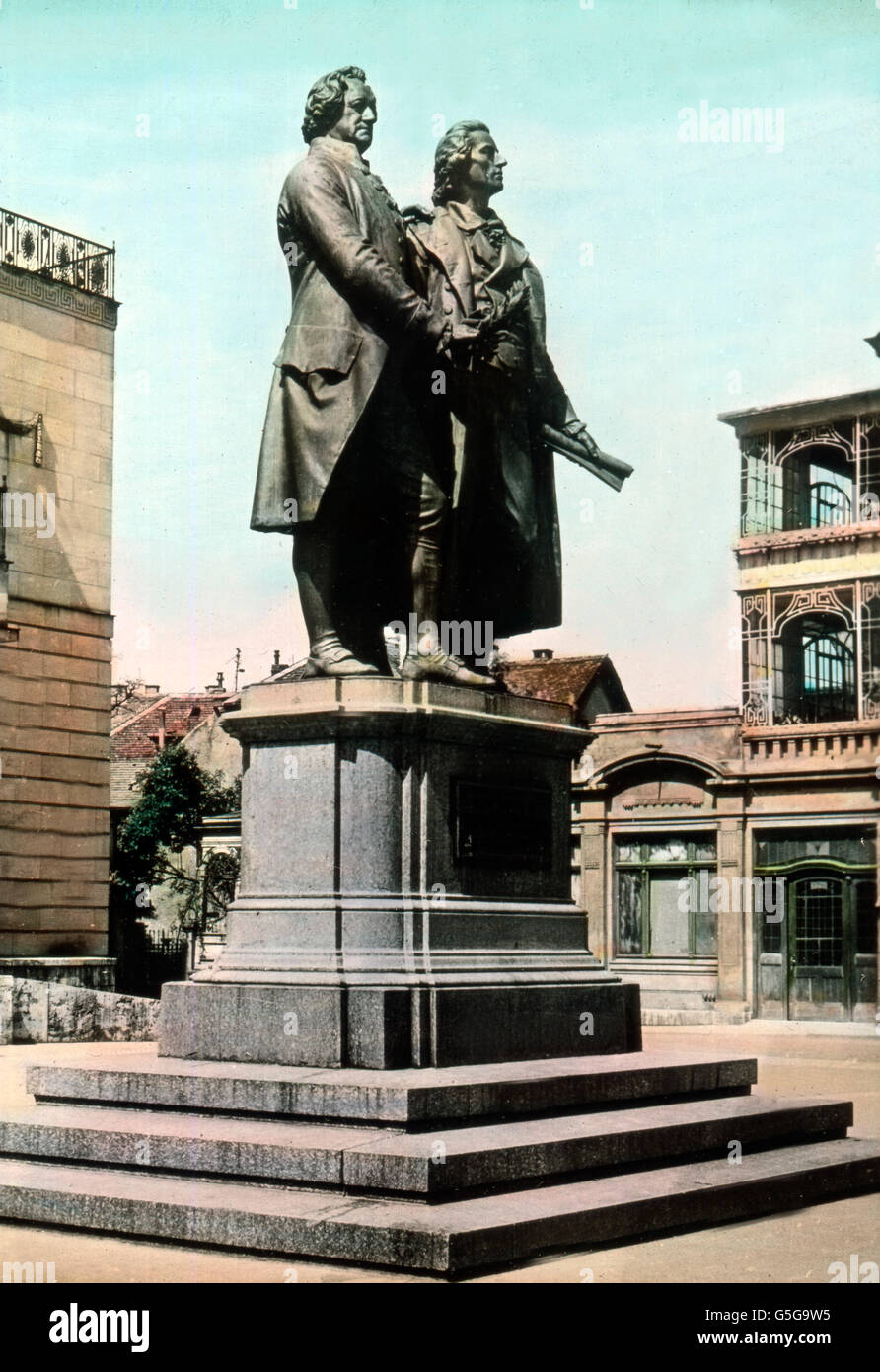 Goethe-Schiller-Denkmal in Weimar. Monument in Weimar. statue, monument ...