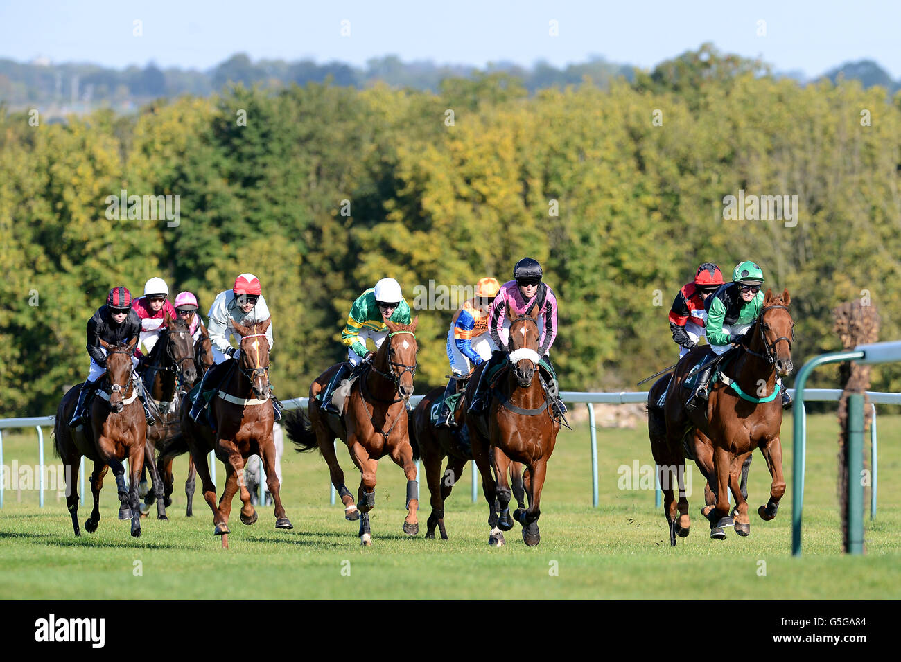 Horse Racing - Towcester Races. Runners and riders during the Linden ...