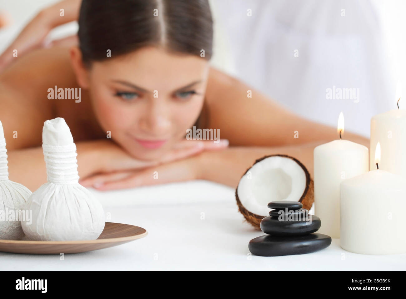 Beautiful young woman getting spa massage close up Stock Photo - Alamy