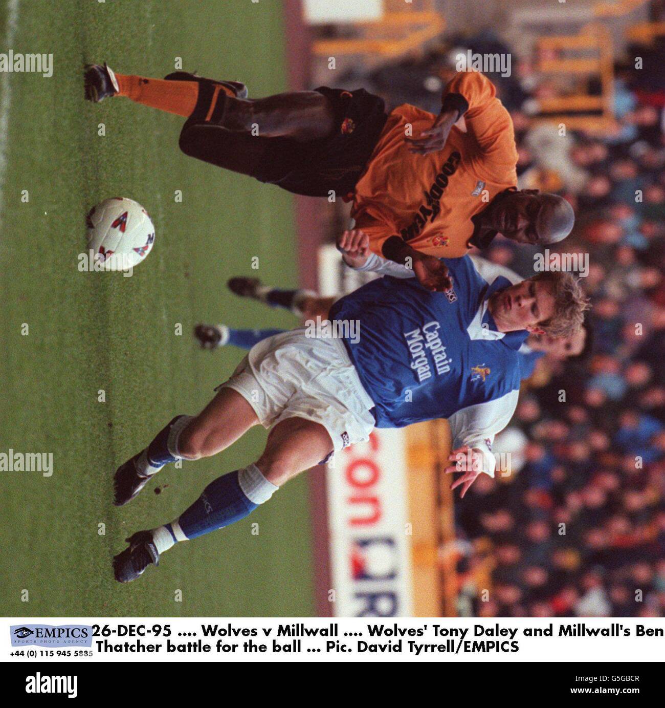 26-DEC-95. Wolves v Millwall. Wolves' Tony Daley and Millwall's Ben ...