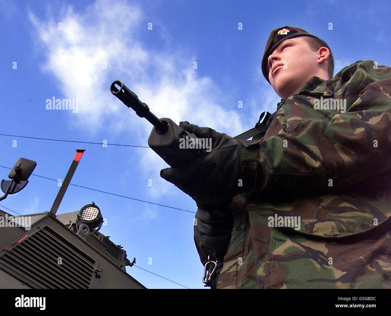 A British soldier on patrol in Ardoyne in North Belfast in the wake of ...