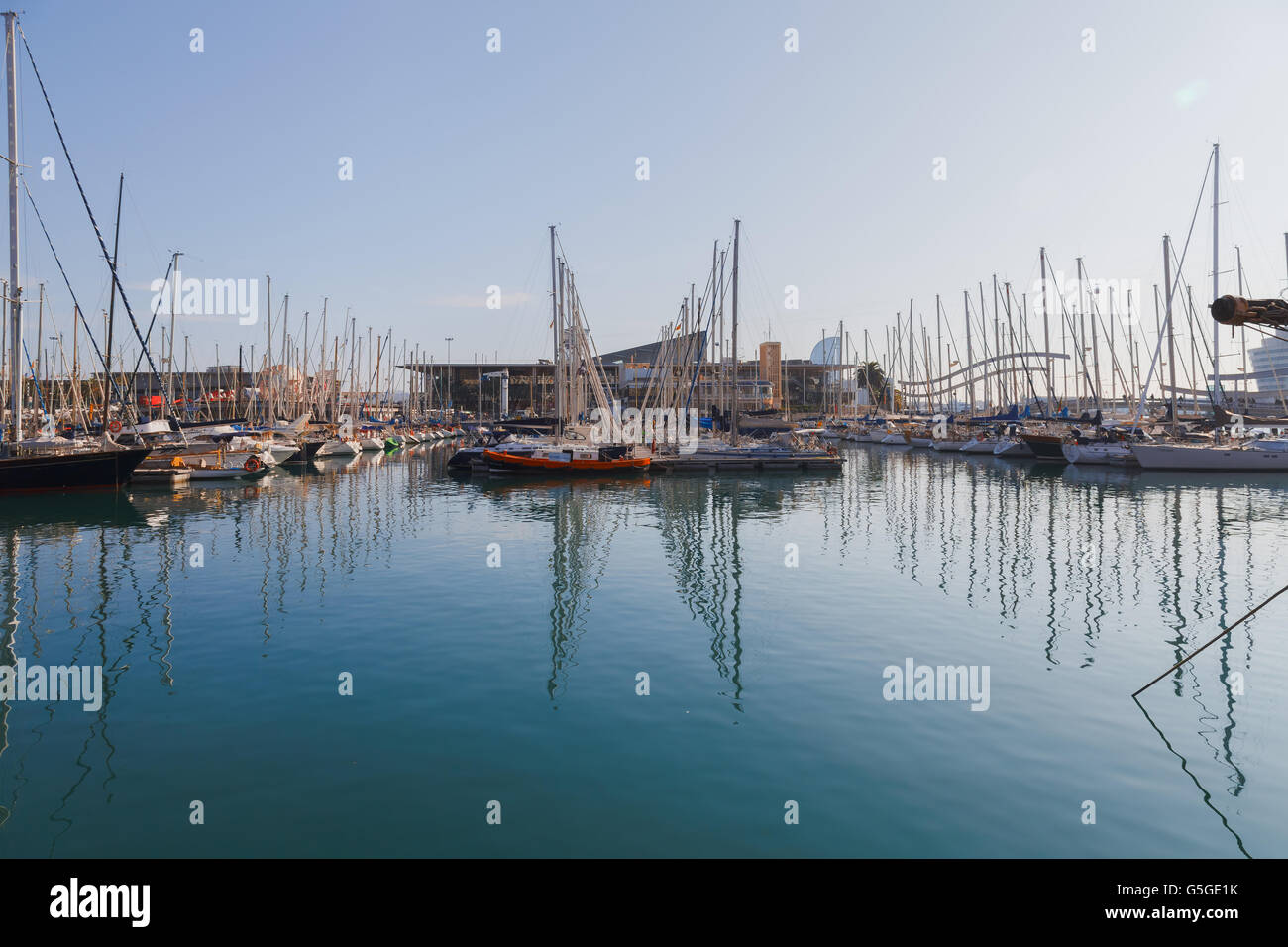 Barcelona port view with many yachts. Port in Barcelona, Spain Stock ...