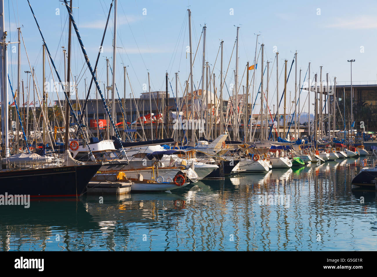 Barcelona port view with many yachts. Port in Barcelona, Spain Stock ...