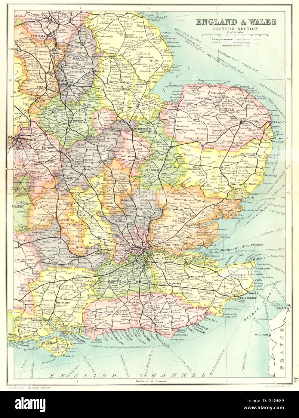 SOUTH & EAST ENGLAND:Shows railways canals coach bus & steamer routes ...