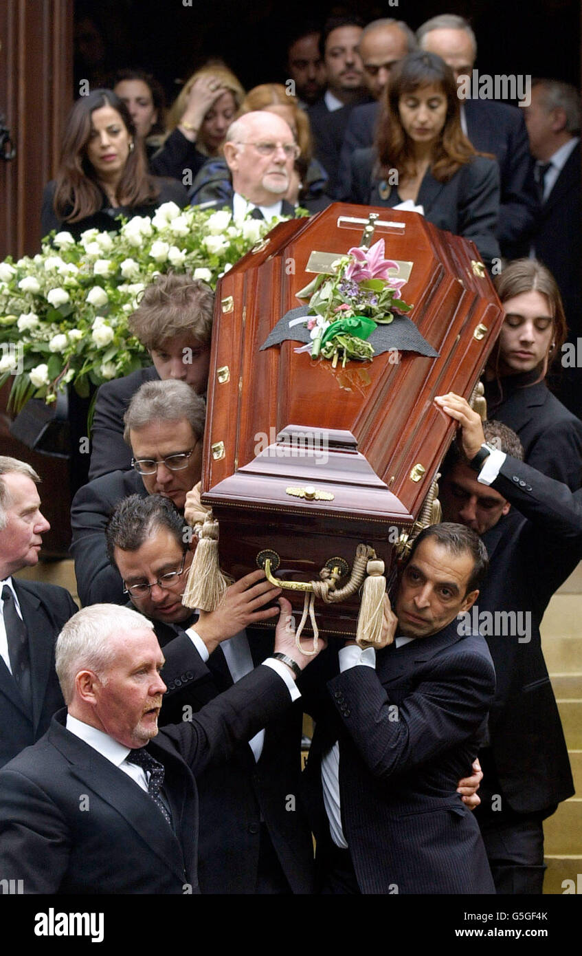 The coffin of Sir Reo Stakis is carried out of the Greek Orthodox ...