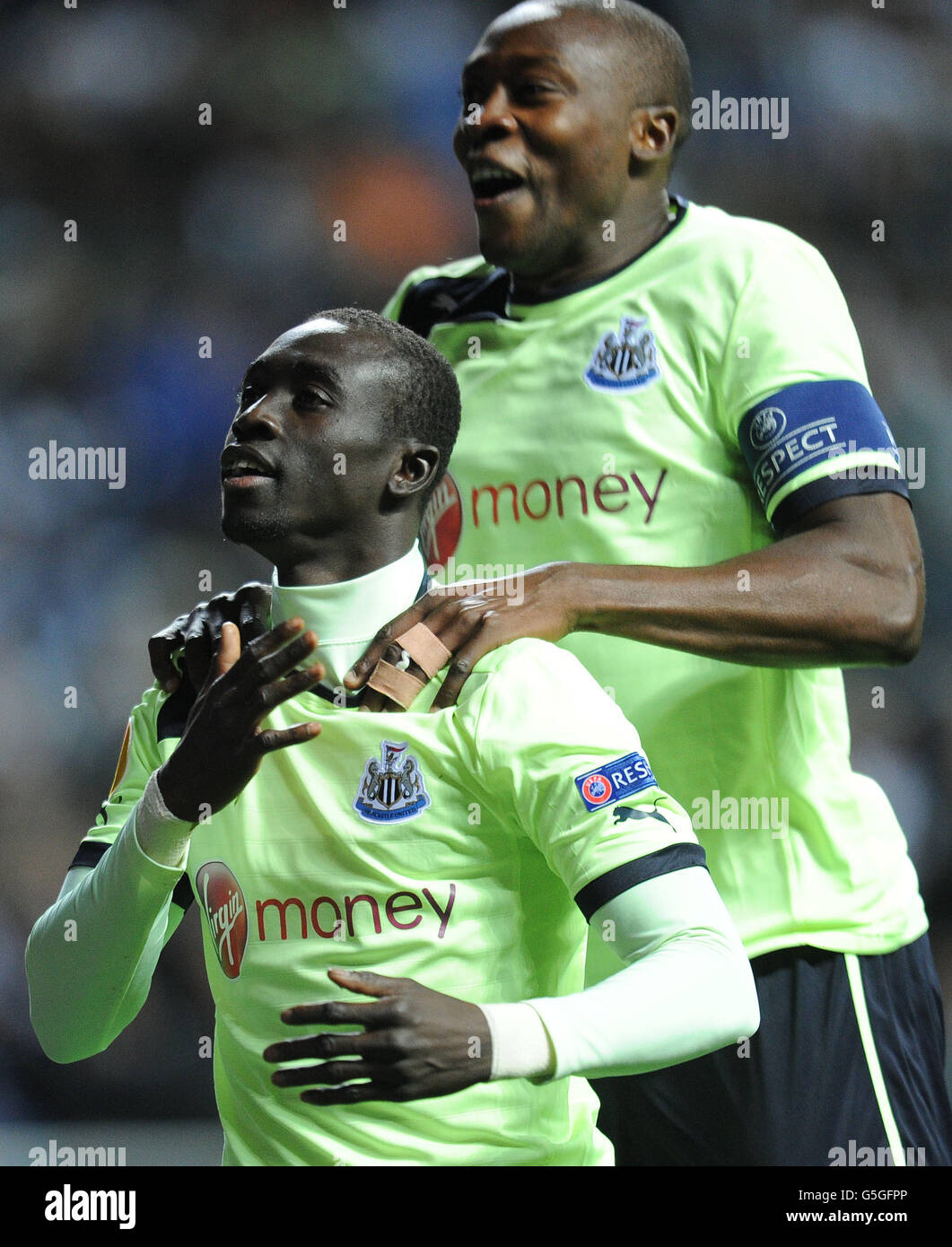 Newcastle United's Papis Cisse celebrates his goal with Shola Ameobi ...