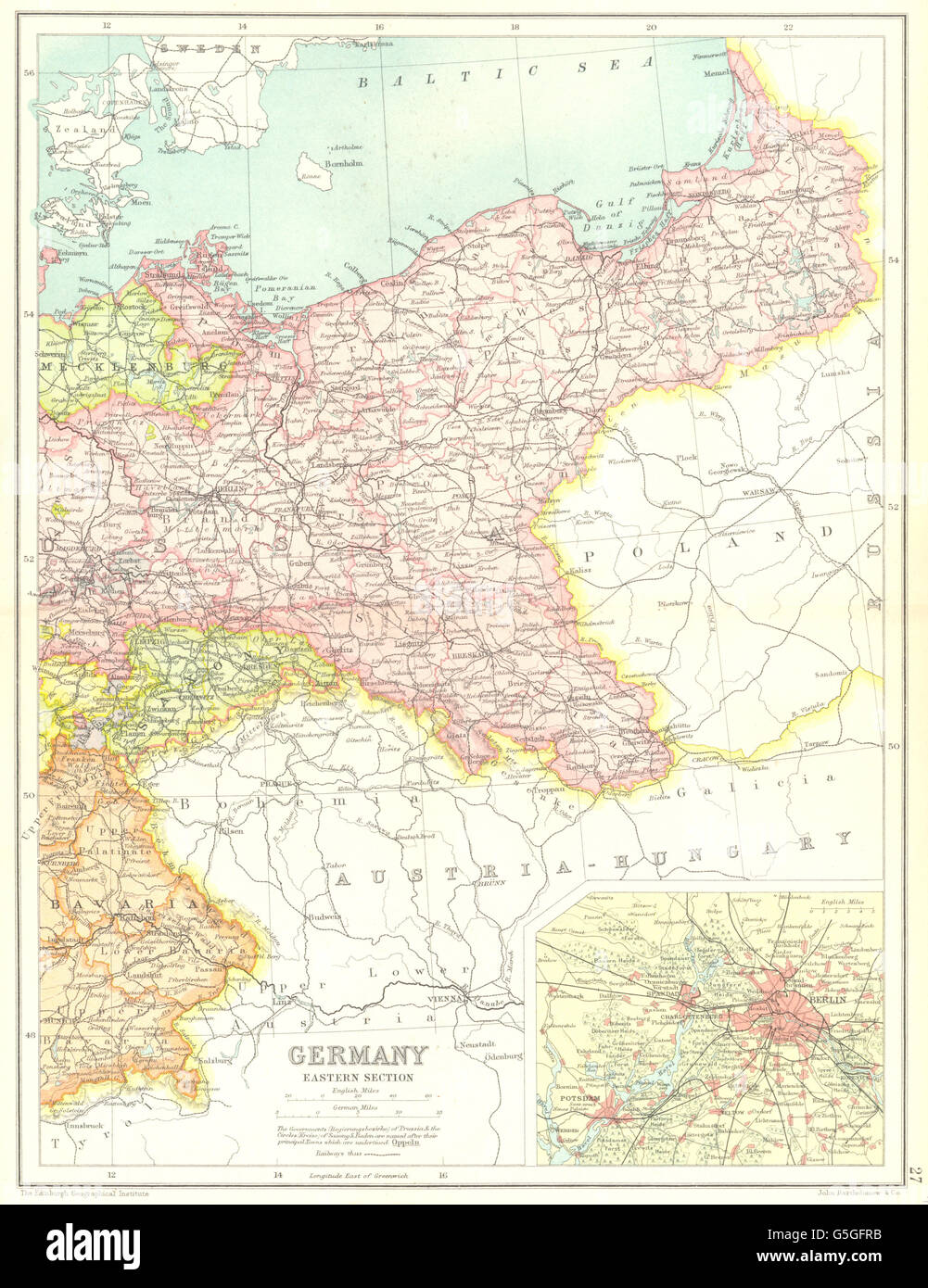 EASTERN GERMANY: Inset Berlin. Prussia. Railways. Cassells, 1909 ...