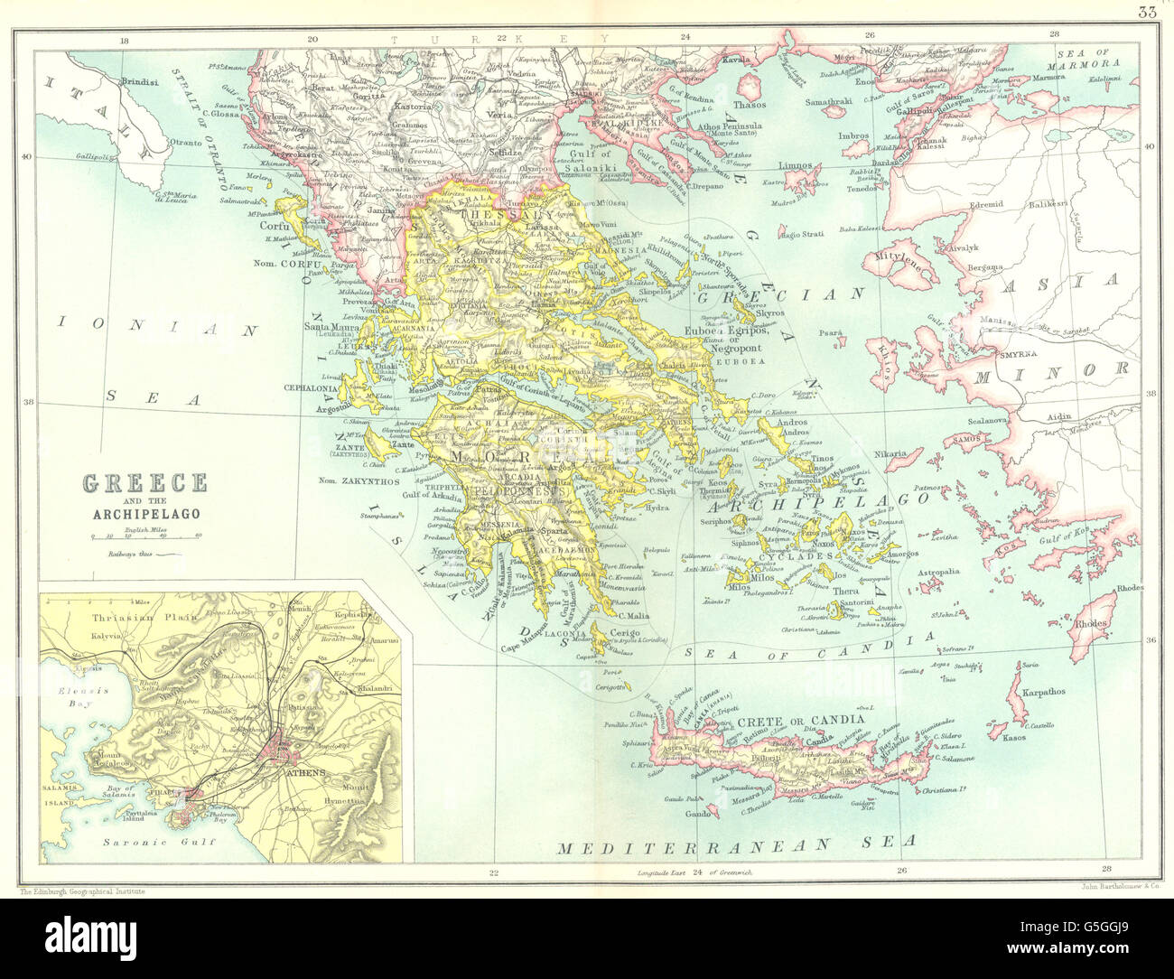 GREECE & CRETE: Shows AUTONOMOUS CRETAN STATE. Archipelago; Athens ...