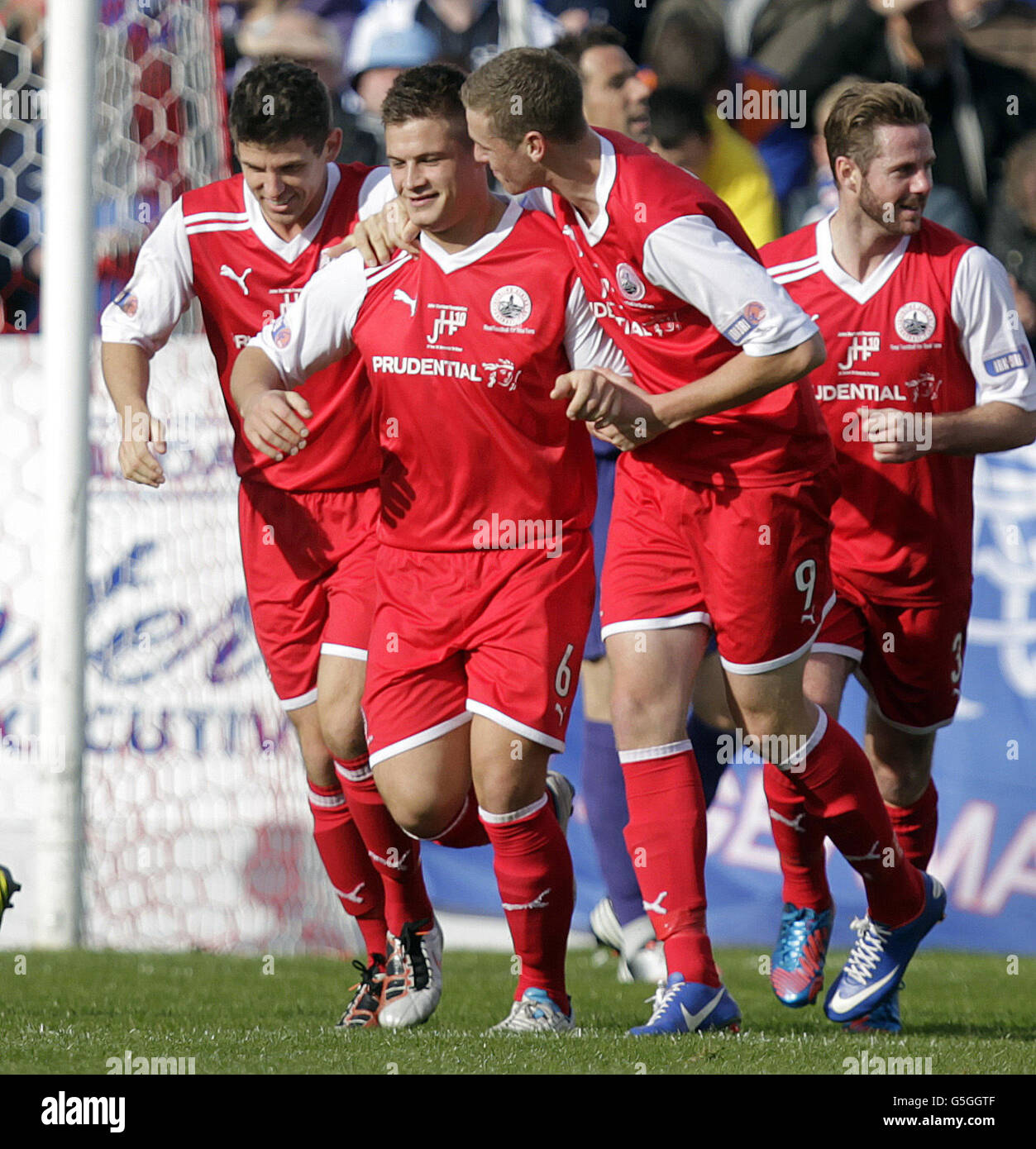 Stirling Albion's Brian Allison (centre)) celebrates scoring their ...