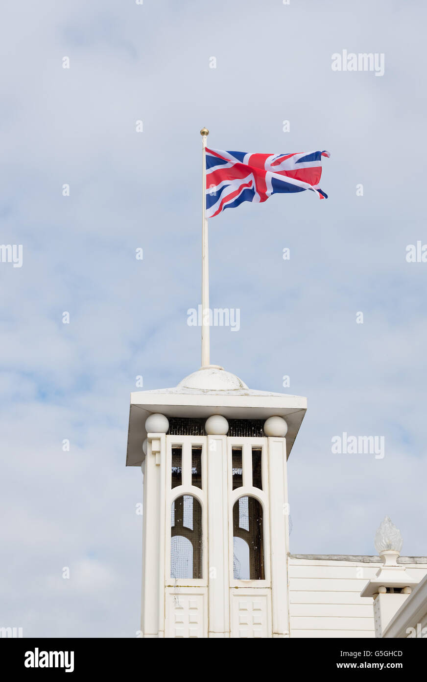 british flag waving on top of the brighton pier Stock Photo - Alamy