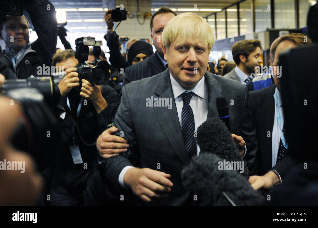 London Mayor Boris Johnson arrives at Birmingham New Street Station ...