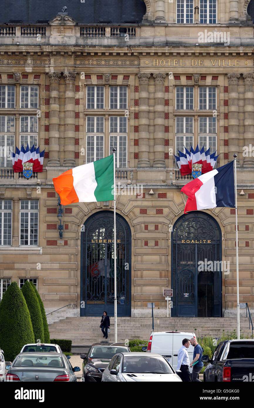 The Irish flag flies alongside the French and European flags outside ...