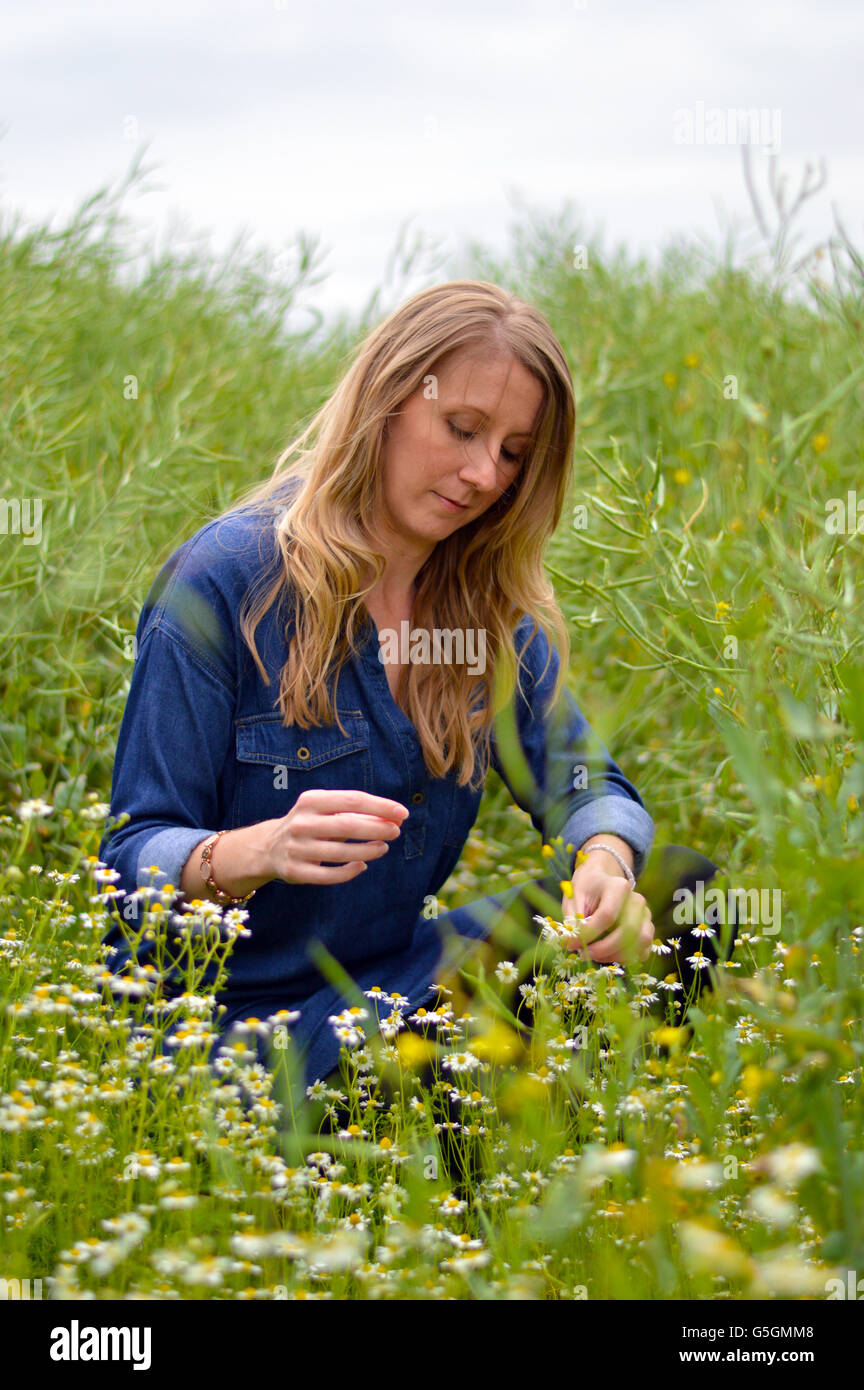 Blond woman in the British countryside Stock Photo - Alamy