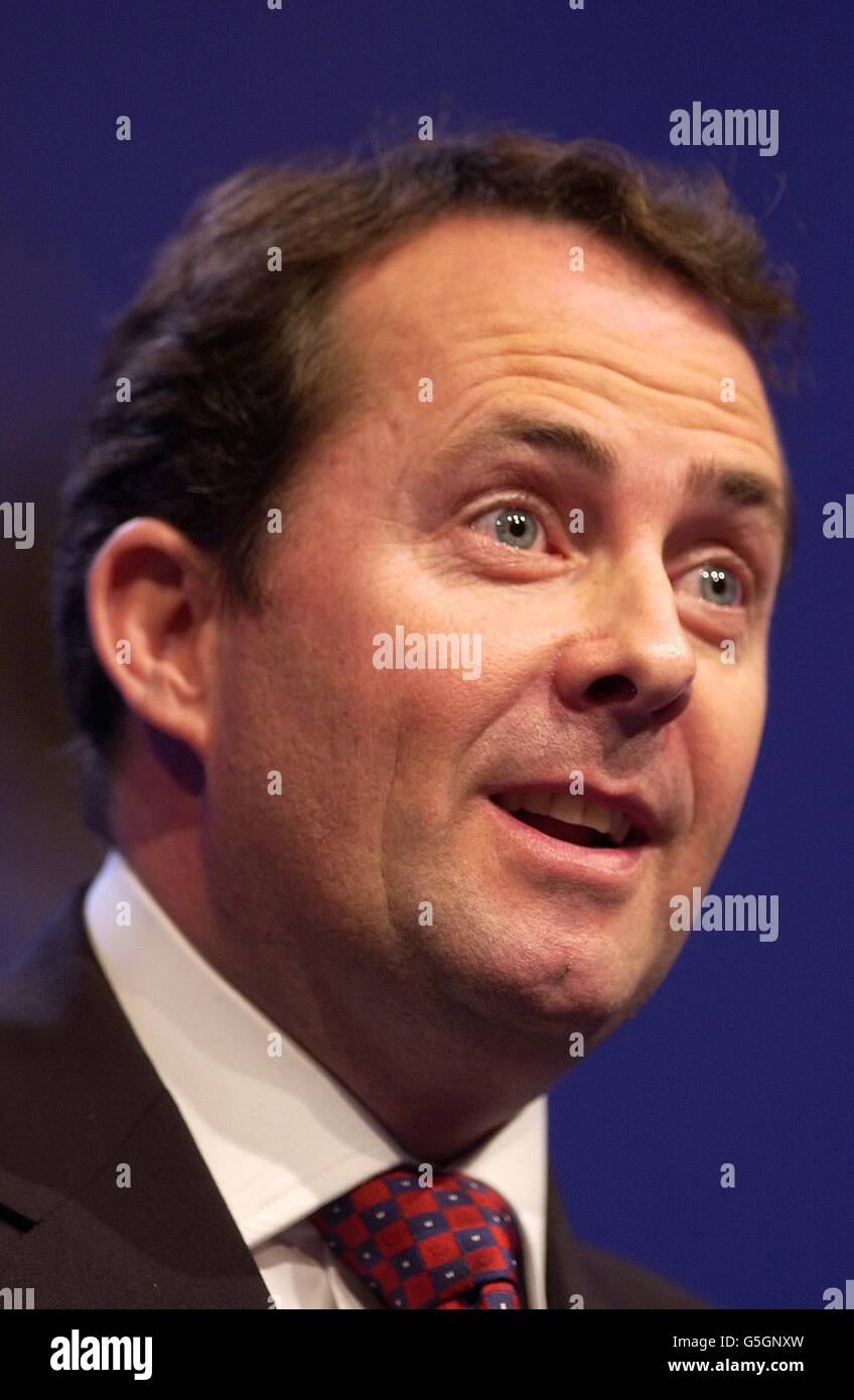 Shadow health spokesman Dr Liam Fox addresses delegates on the second ...