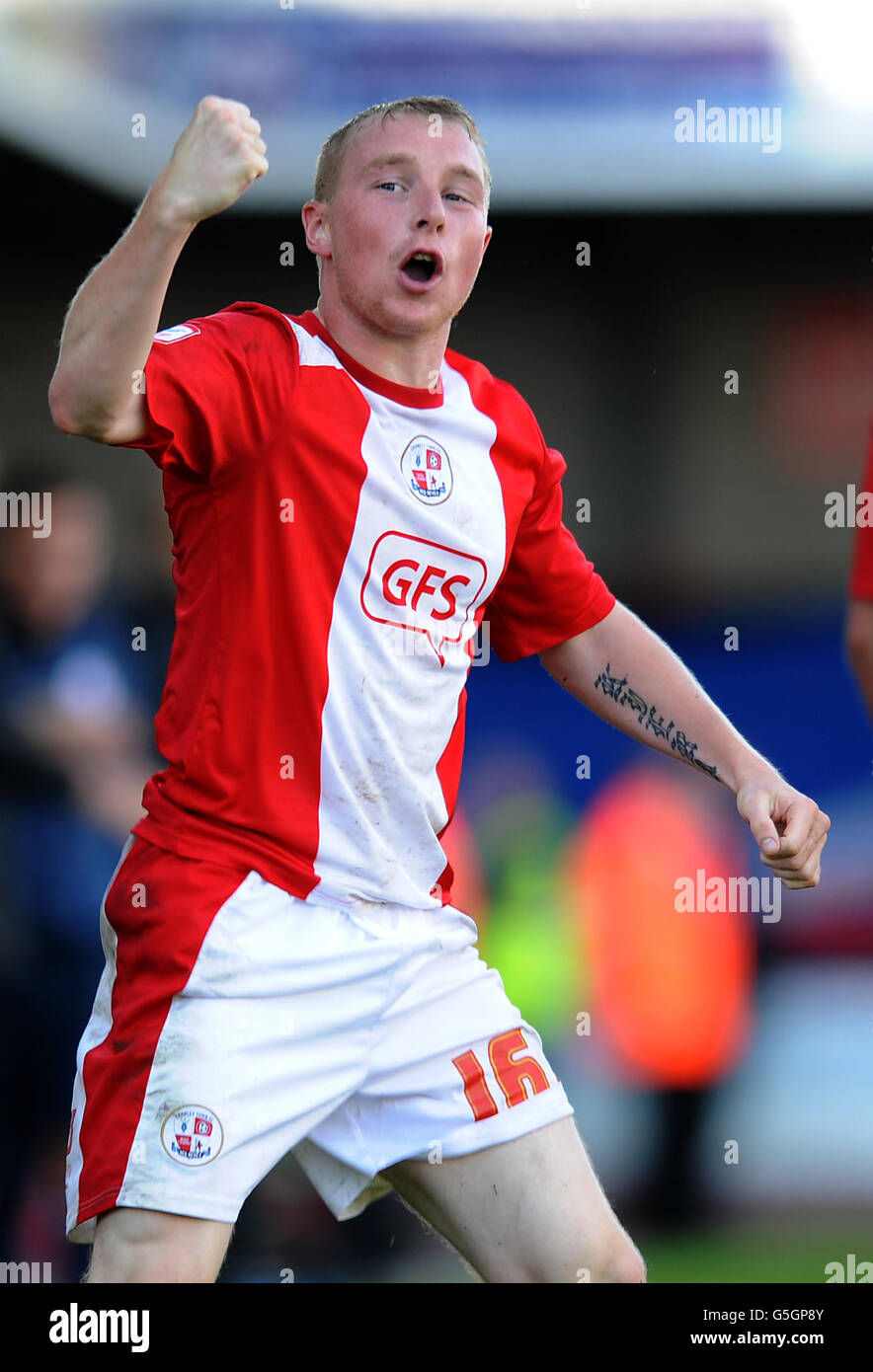 Crawley Town's Nicky Adams celebrates after he scores his side's third ...