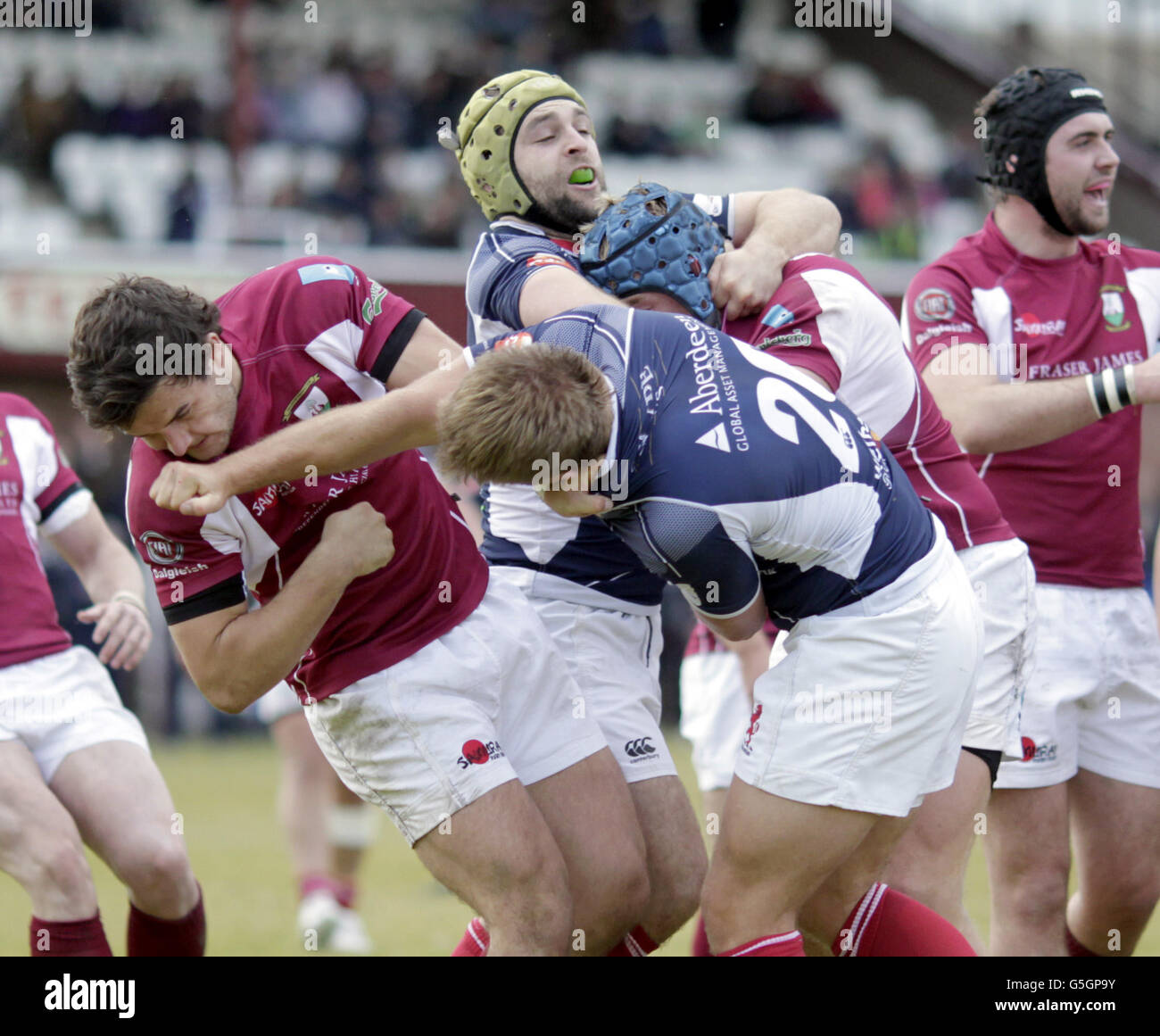 Gala's Chris Auld (left) vies with London Scottish's Richard Bolt ...