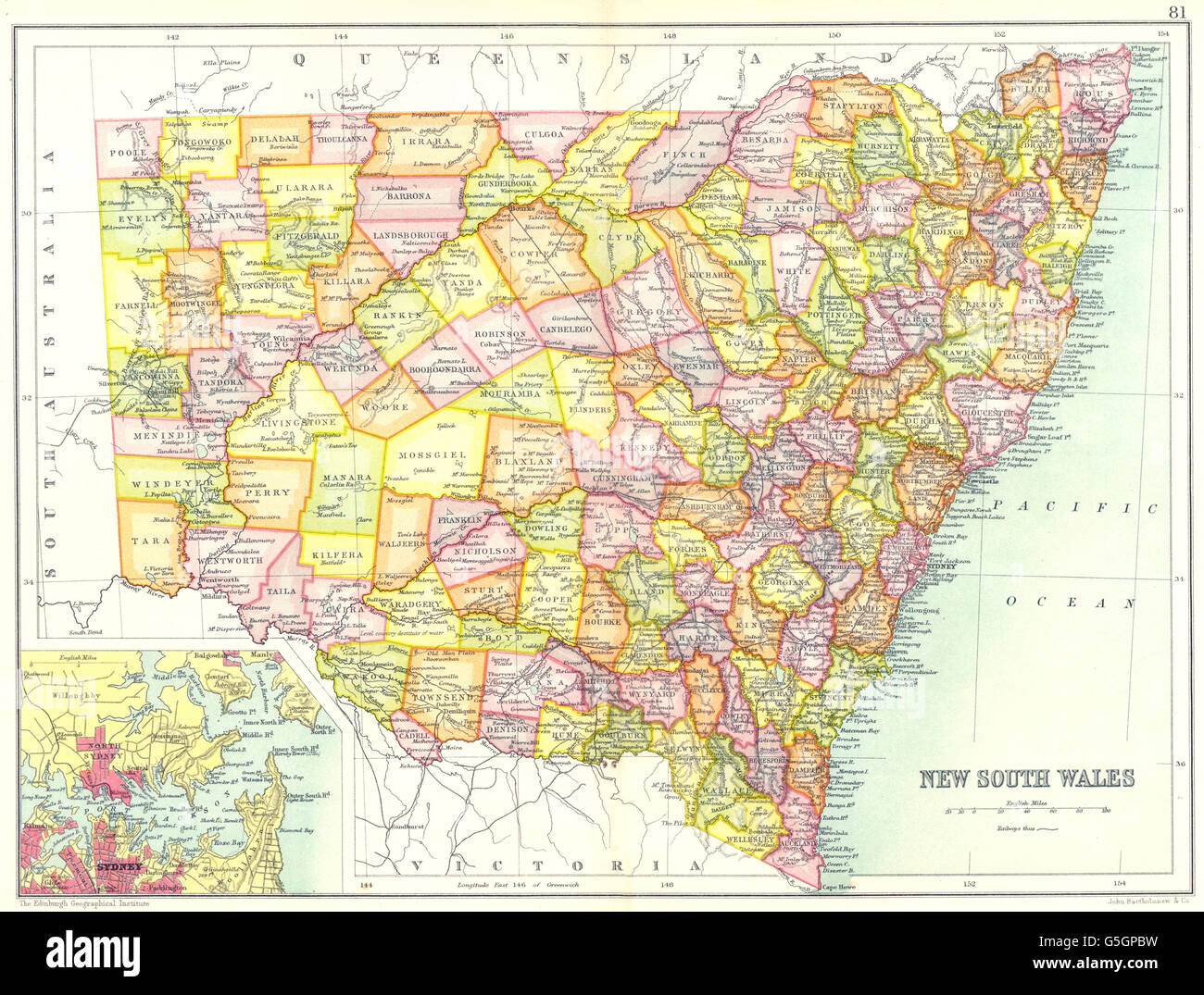 NEW SOUTH WALES: State map showing counties; Inset map of Sydney ... NEW SOUTH WALES: State map showing counties; Inset map of Sydney ...