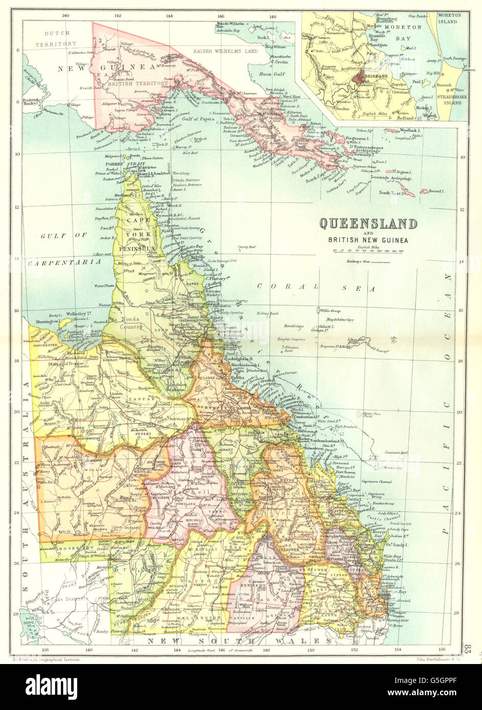 QUEENSLAND:State map.Counties.Inset Brisbane.Australia.British New ...