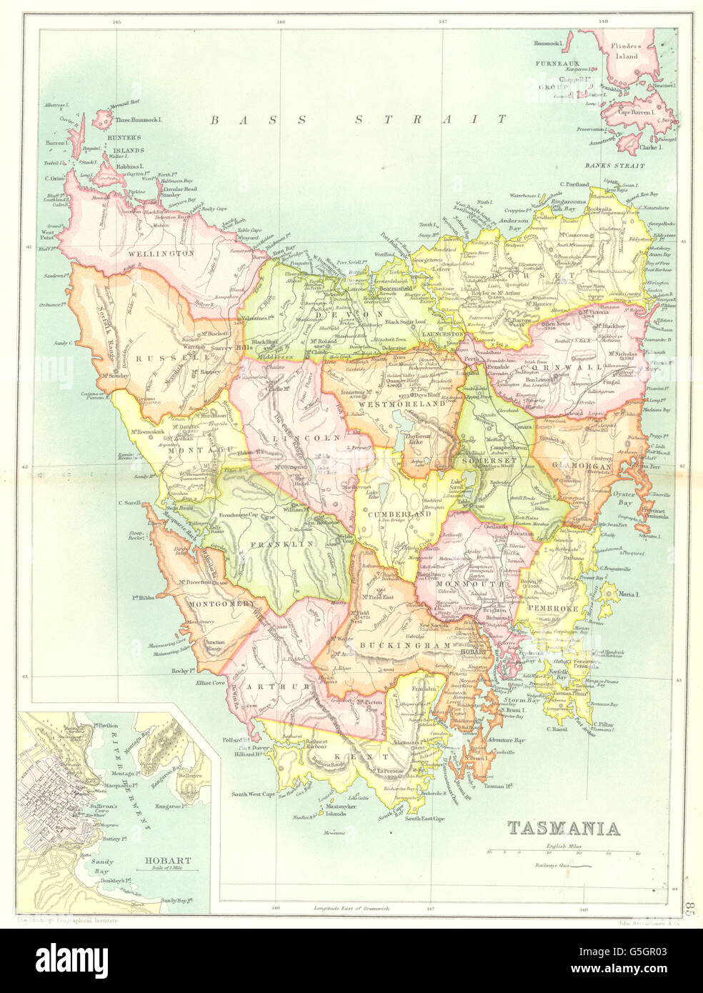 TASMANIA: State map showing counties. Inset plan of Hobart. Australia ... TASMANIA: State map showing counties. Inset plan of Hobart. Australia ...