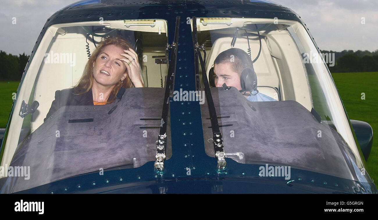 The Duchess of York at Fairoaks Airport on her 42nd birthday, with ...