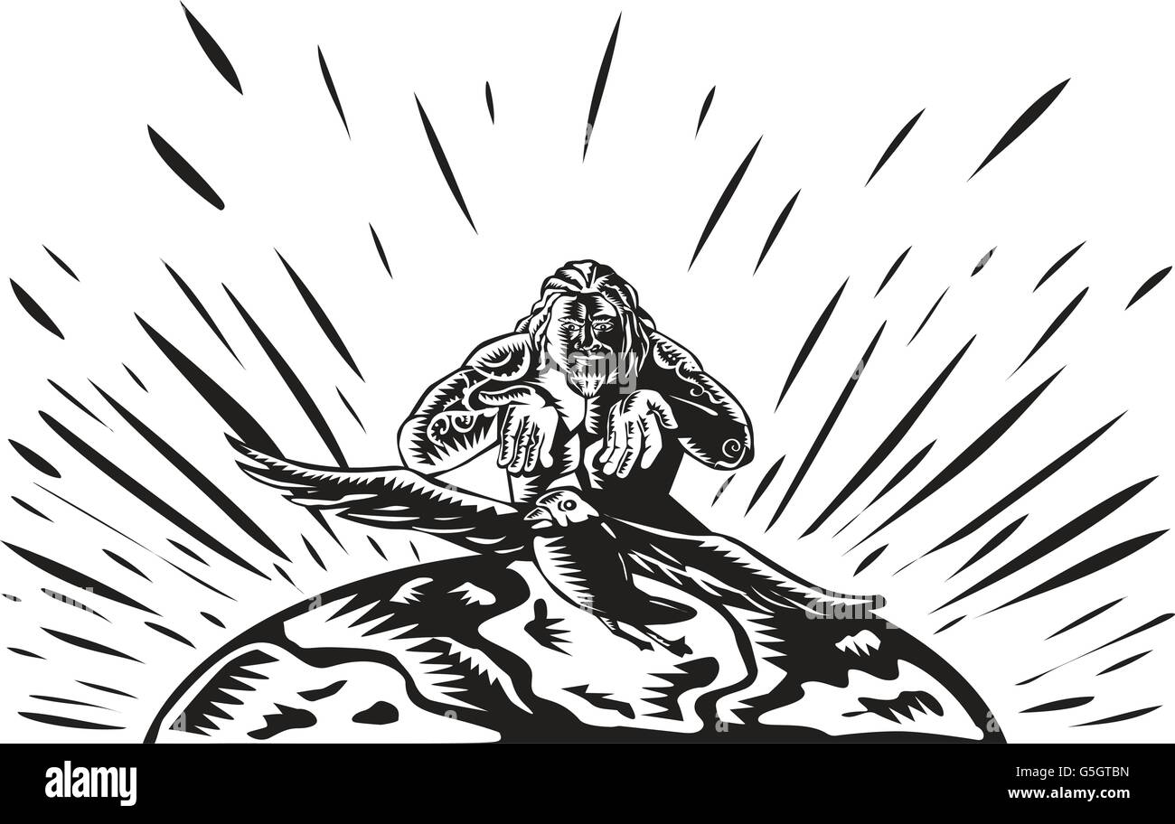 Illustration of Samoan legend god Tagaloa releasing his plover bird ...