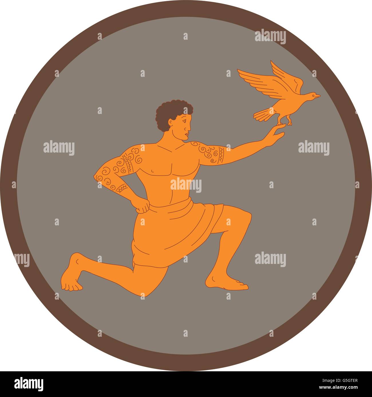 Illustration of Samoan legend god Tagaloa kneeling releasing plover ...