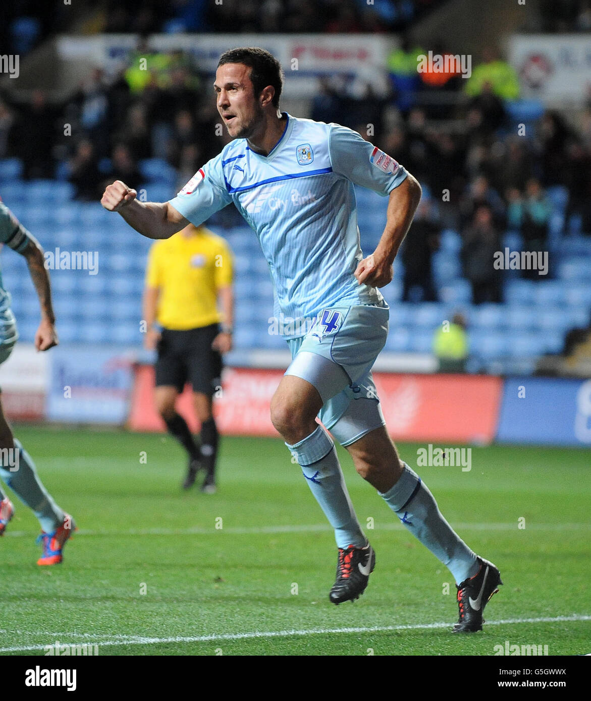 Coventry citys richard wood celebrates scoring their first goal hi-res ...