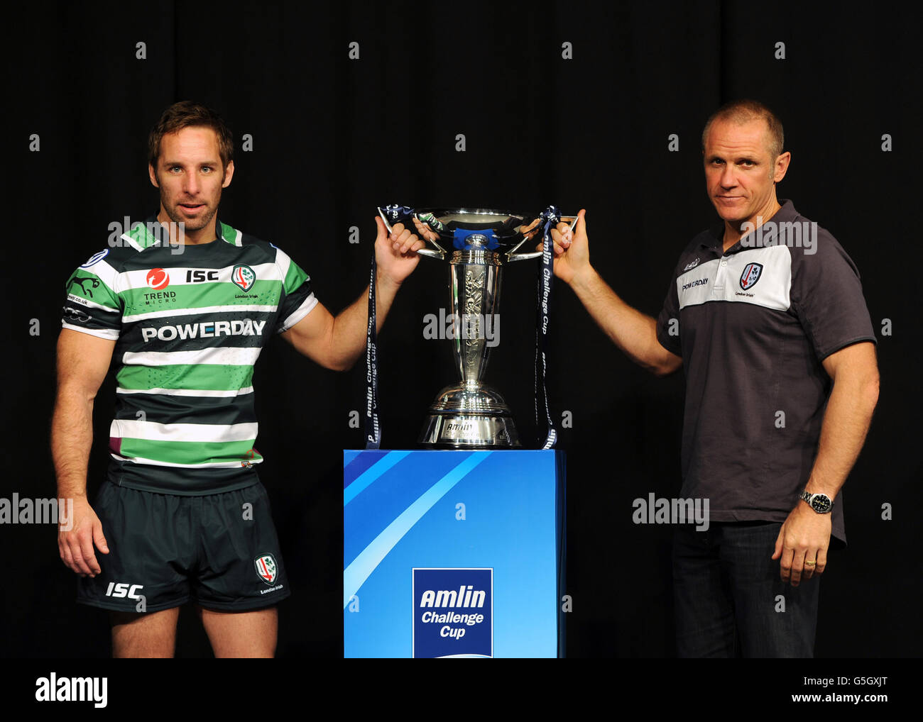 London Irish's captain Tomas O'Leary and coach Brian Smith pose during ...