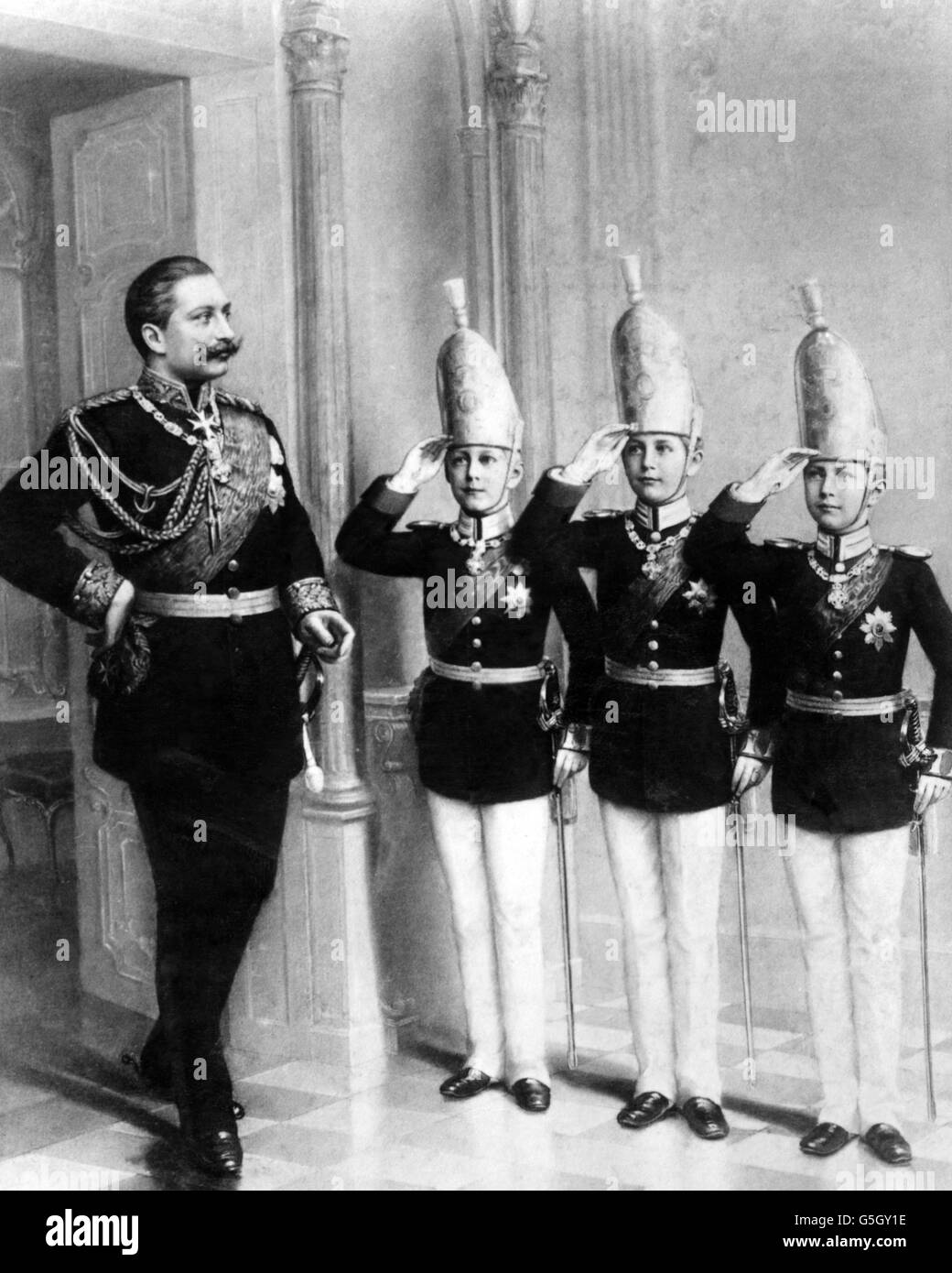 An illustration of Kaiser Wilhelm II and three of his sons (names ...