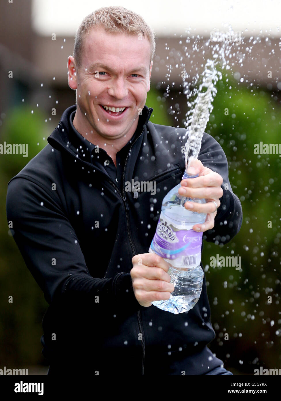 Sir Chris Hoy sprays some Highland Spring water as he launches 'Hoyland ...