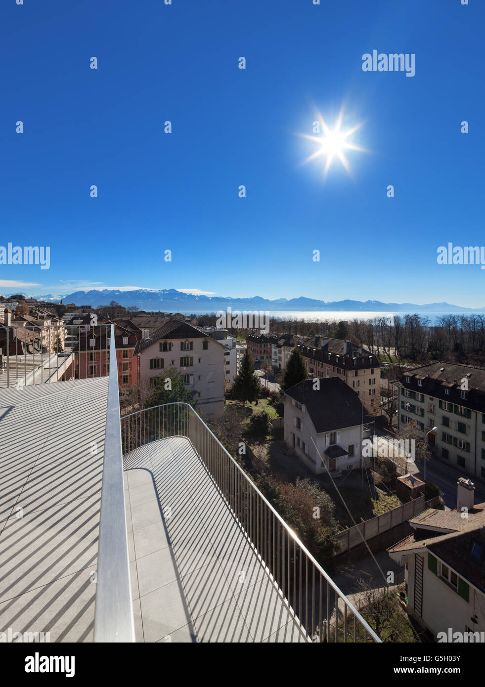 Architecture, bright terrace of a penthouse, blue sky Stock Photo - Alamy