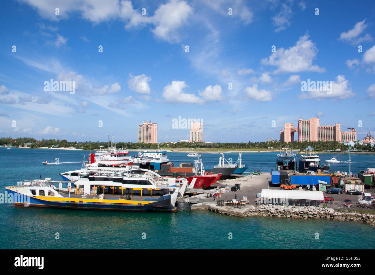 The view of ferry port in Nassau, the capital of The Bahamas Stock ...