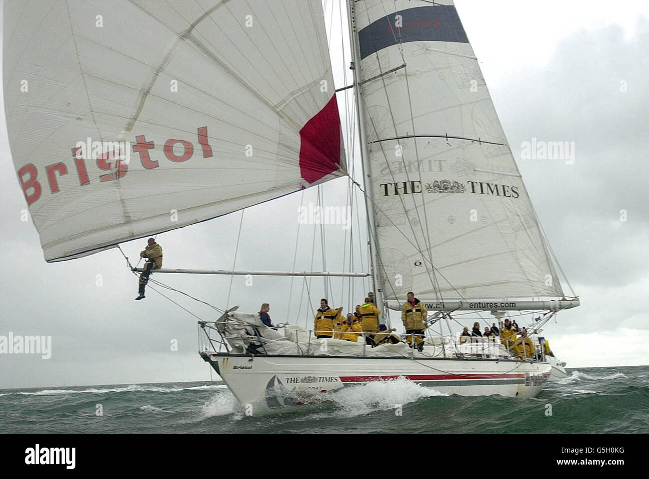 The crew of the Bristol Clipper sail towards the the finish line at ...