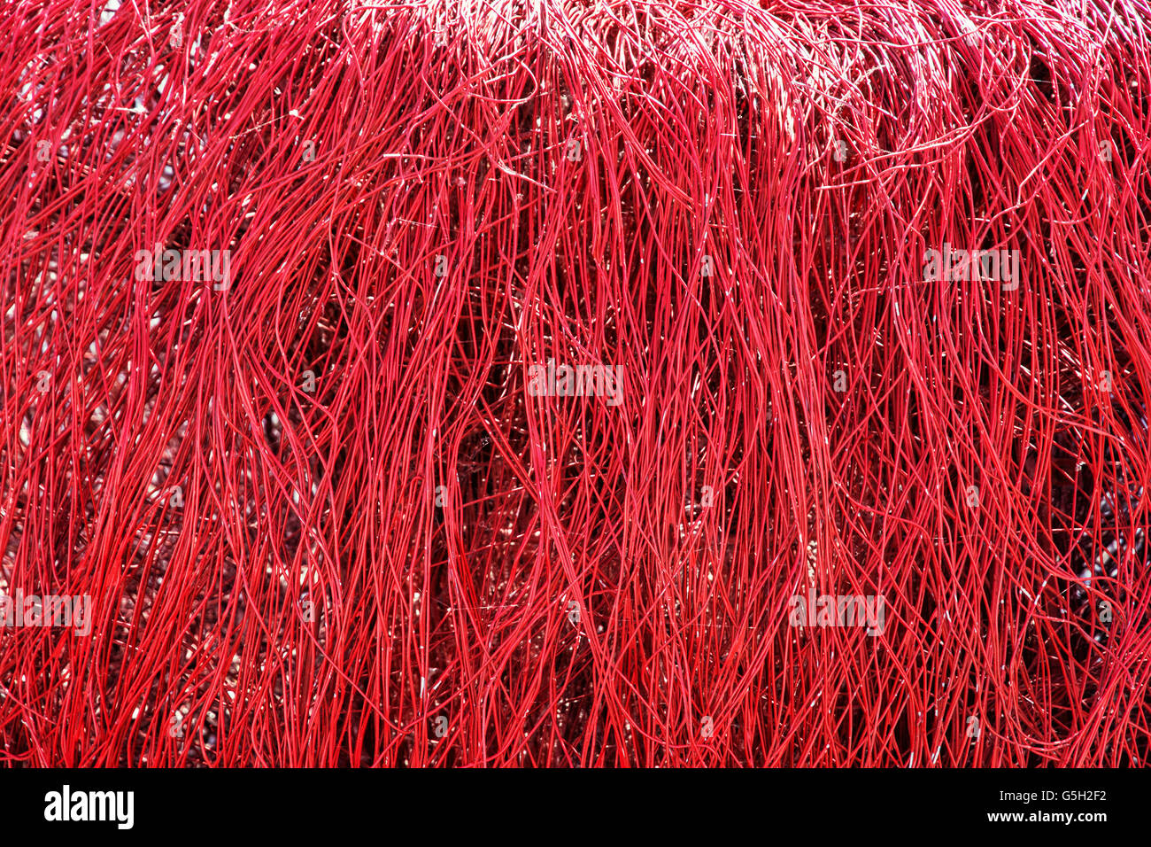 Background of artificial natural decoration. Thin red stripes. Vibrant ...