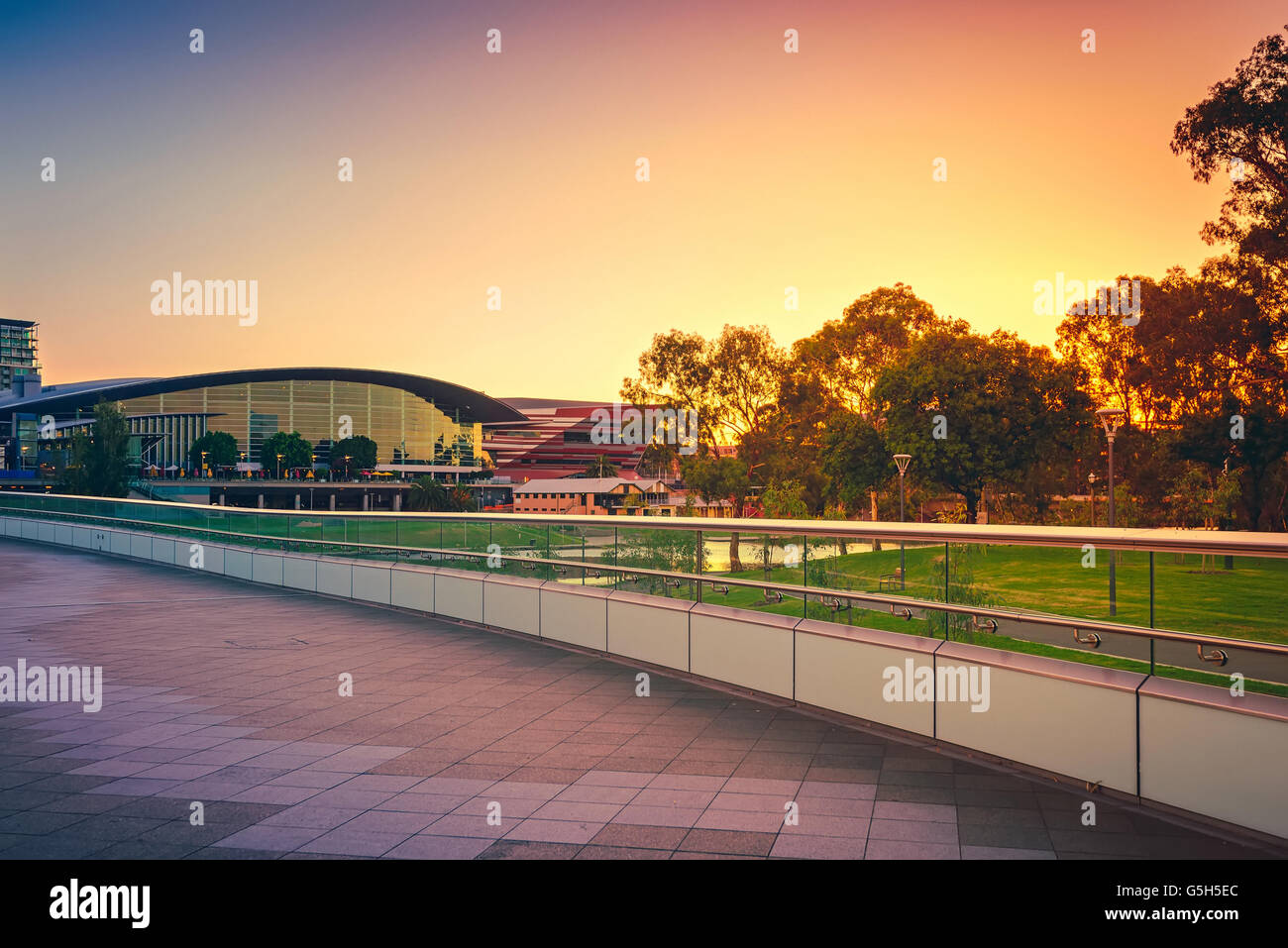 Adelaide, Australia - January 18, 2015: Riverbank foot bridge across ...