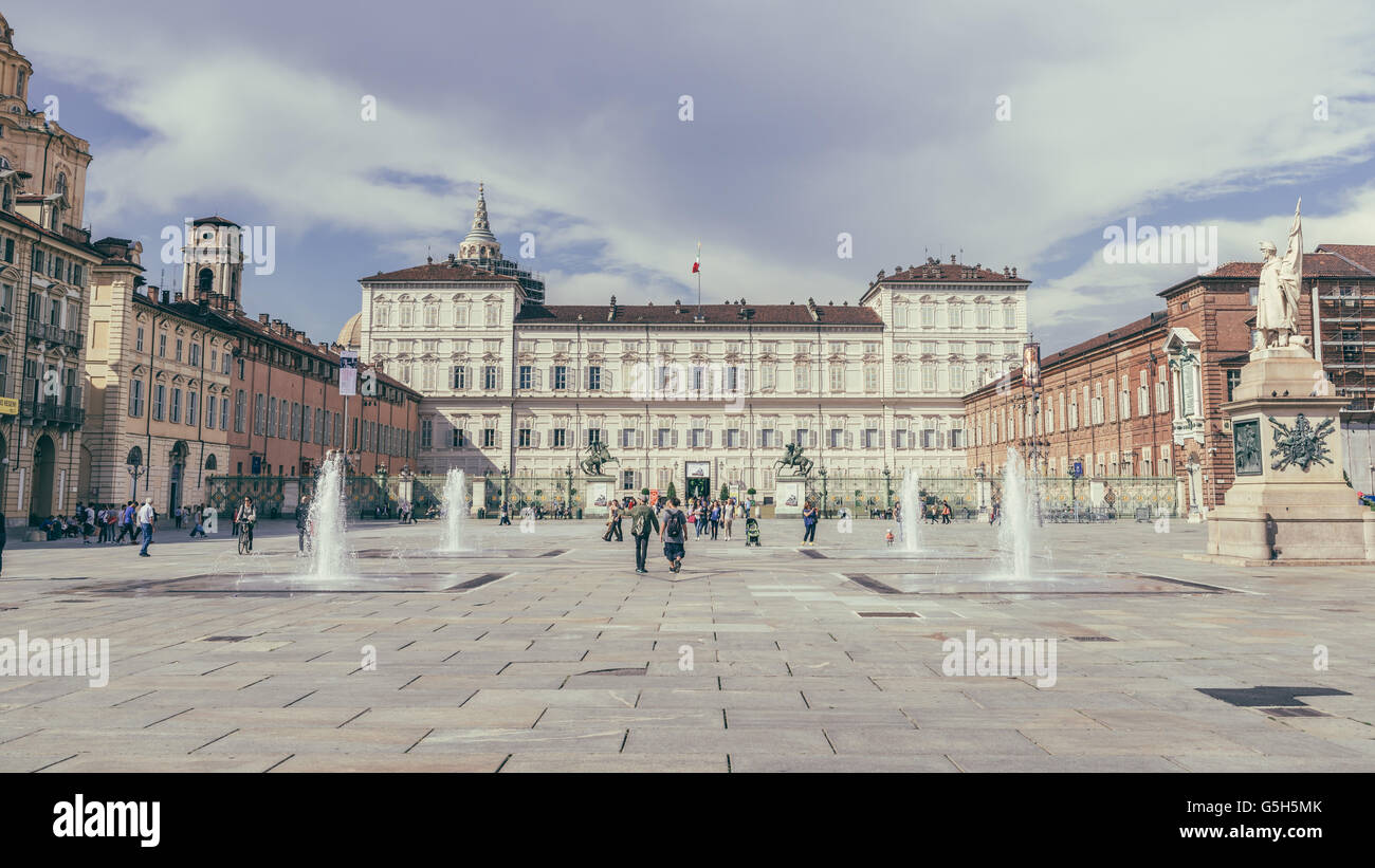 Tourists visiting Palazzo Reale meaning Royal Palace in Turin, Italy ...