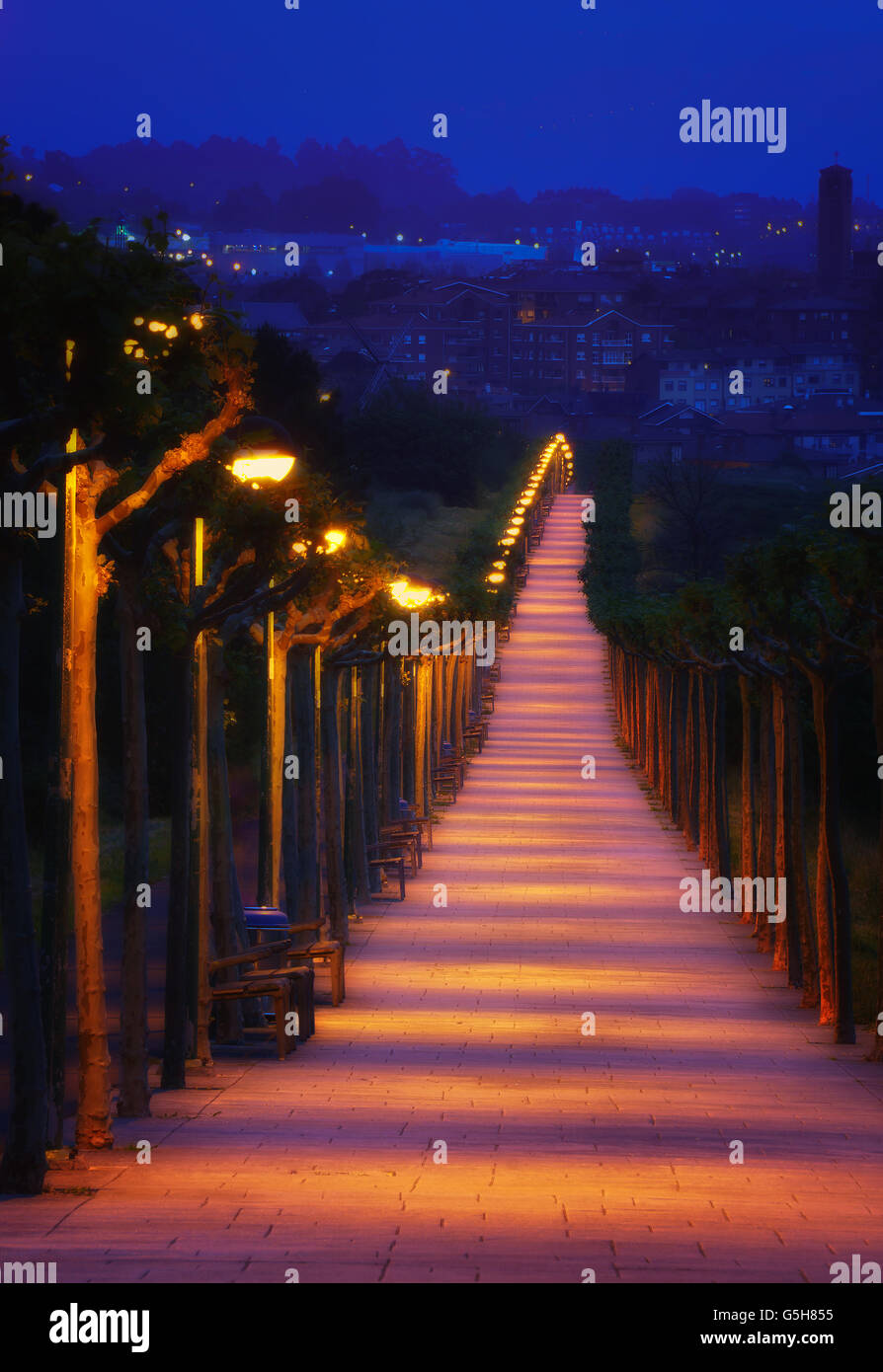 path illuminated with lampposts at night in La Galea Stock Photo - Alamy