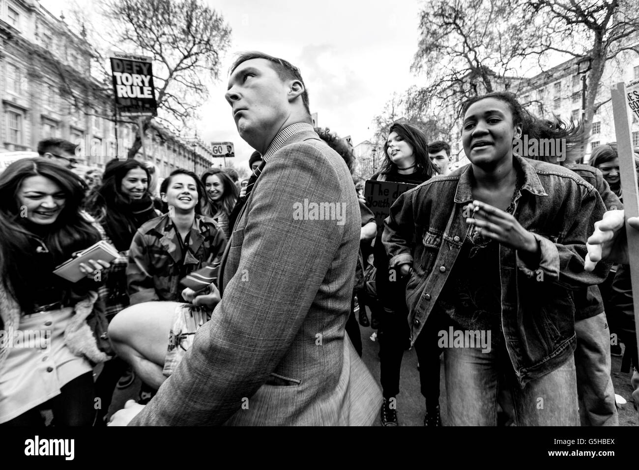 Protesters street outside Black and White Stock Photos & Images - Alamy