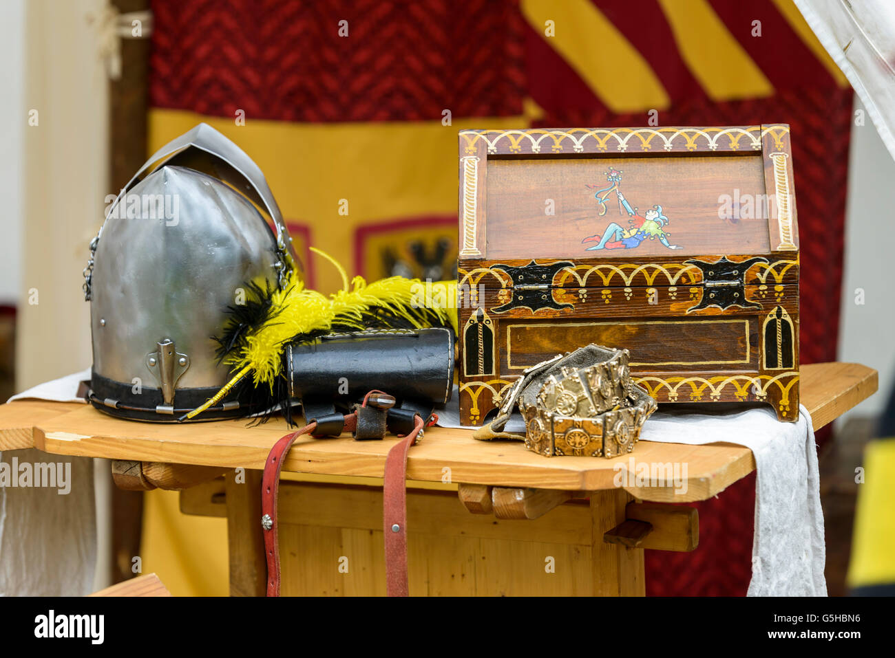 objects of a medieval knight at a reenactment Stock Photo - Alamy