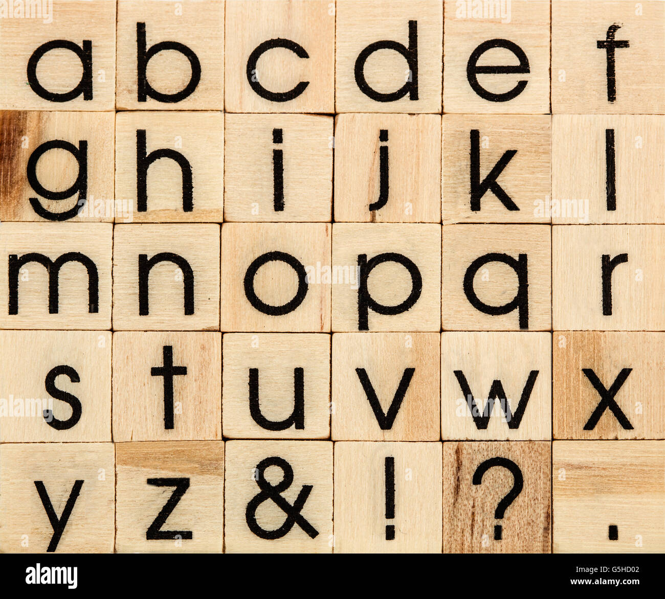 English alphabet lowercase, background of isolated wood letterpress ...