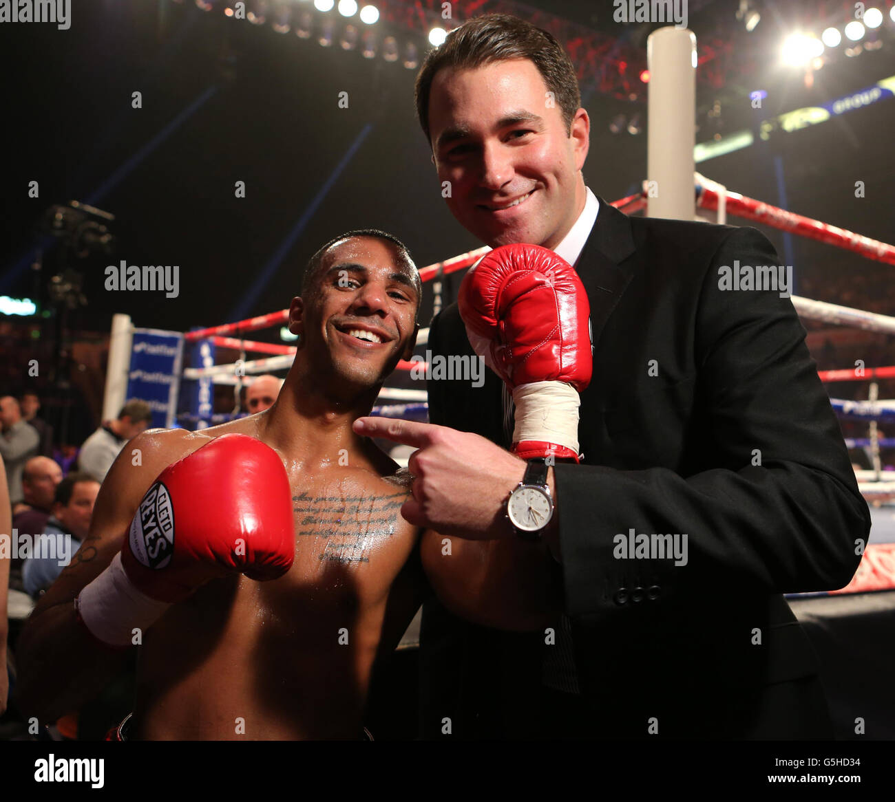 Kal Yafai (left) poses for a photo with promoter Eddie Hearn after ...