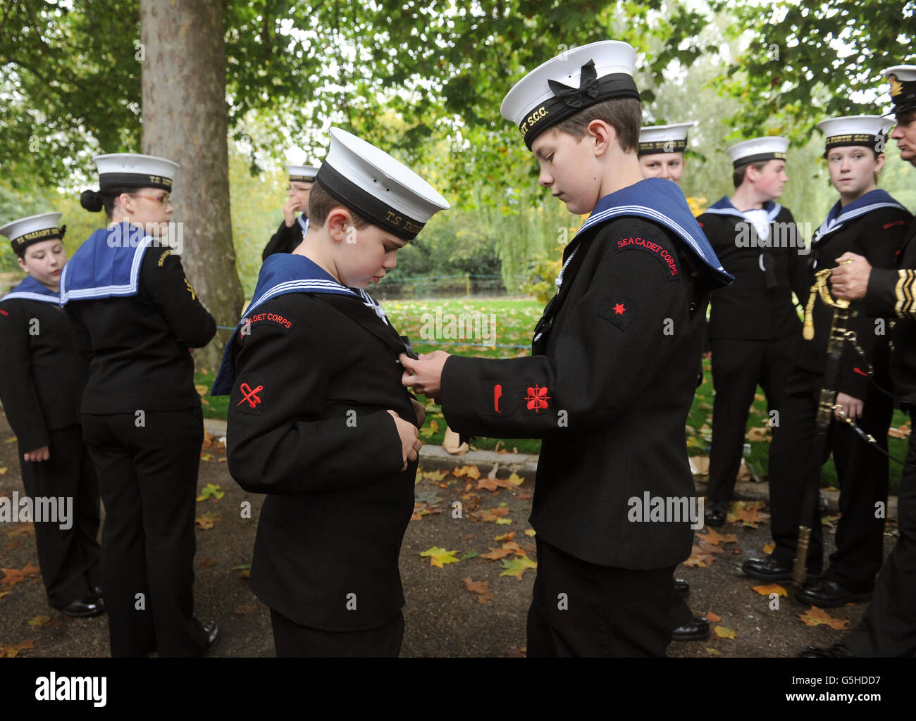 Sea Cadets prepare to take part in a Trafalgar Day Parade from Horse ...