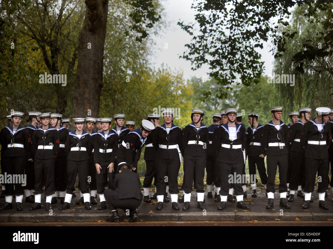 Sea Cadets prepare to take part in a Trafalgar Day Parade from Horse ...