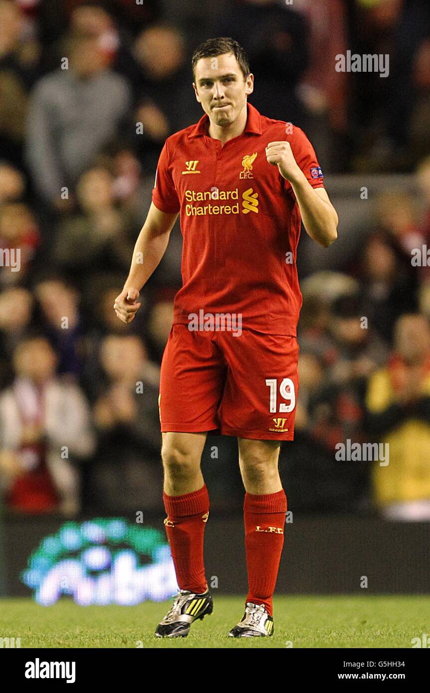 Liverpool's Stewart Downing celebrates scoring their first goal of the ...