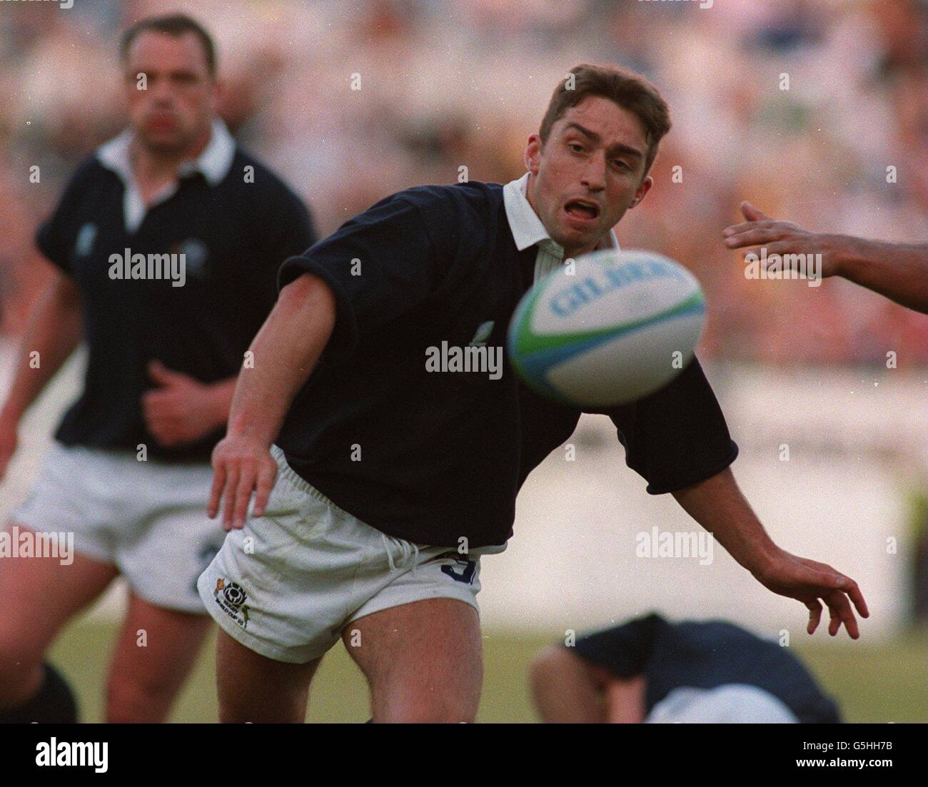 Rugby Union World Cup, NZ v Scotland. Bryan Redpath, Scotland passes ...
